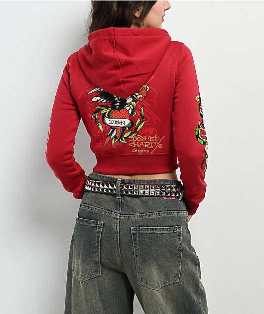 Ed Hardy Eagle Tiger Red Crop Zip Hoodie | Zumiez