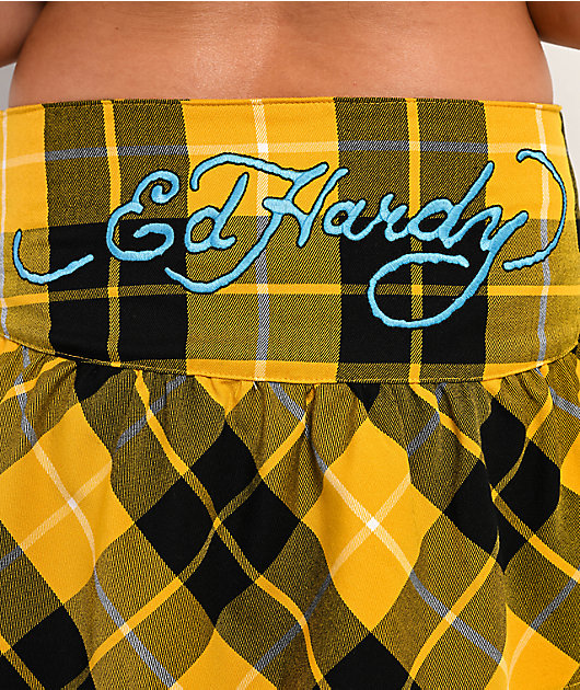 Ed Hardy Eagle Yellow Plaid Skirt | Zumiez