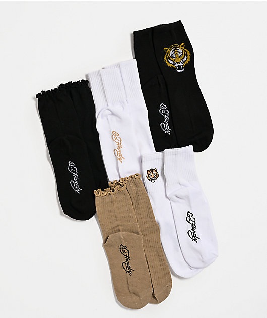 Ed Hardy Embroidered Tiger 5 Pack Mid Crew Socks | Zumiez