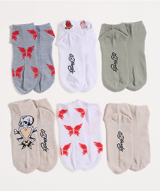Ed Hardy Flaming Heart 6 Pack Ankle Socks | Zumiez