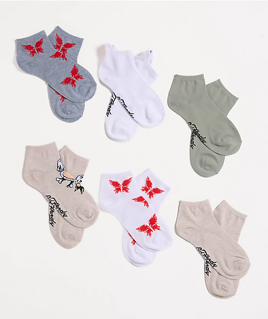 Ed Hardy Flaming Heart 6 Pack Ankle Socks | Zumiez