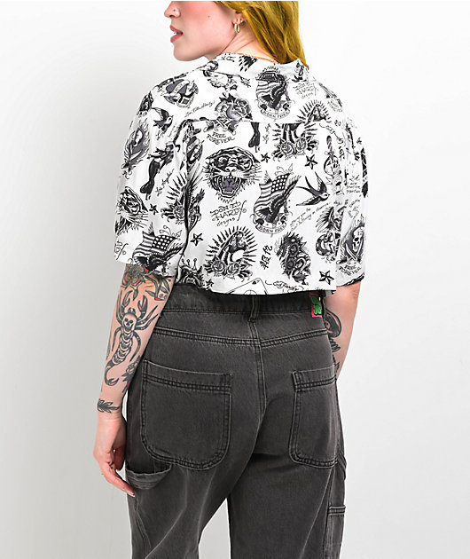 Ed Hardy Flashboard White Crop Button Up Shirt | Zumiez