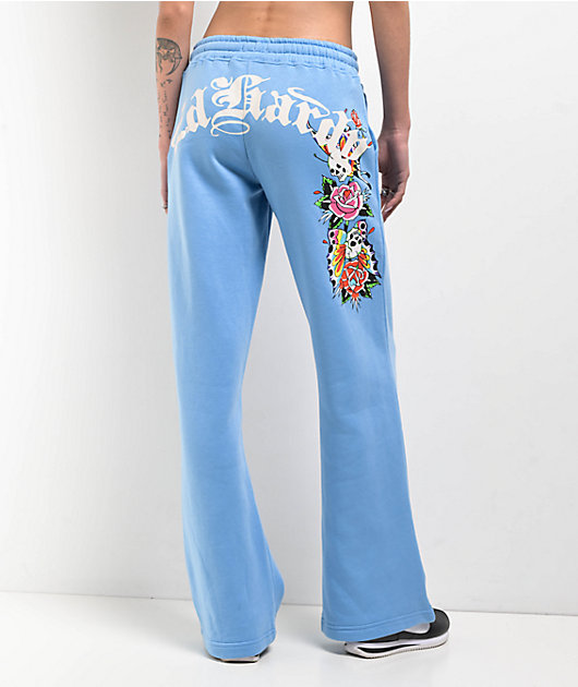Ed Hardy Flower Skulls Powder Blue Sweatpants | Zumiez