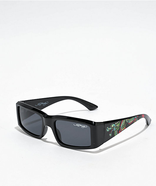 Ed Hardy Hokusai Black Rectangle Sunglasses | Zumiez