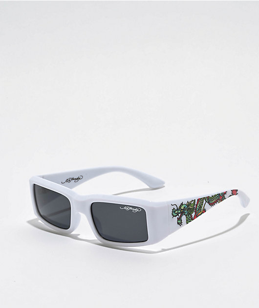 Ed Hardy Hokusai White Rectangle Sunglasses | Zumiez