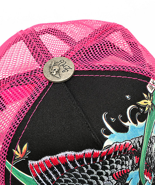 Ed Hardy Koi Fish Black & Pink Trucker Hat | Zumiez