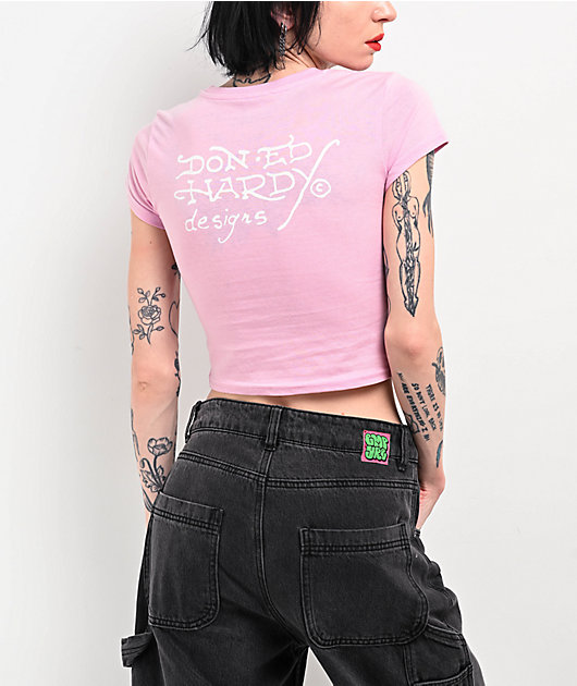 Ed Hardy Koi Rhinestone Pink Crop T-Shirt | Zumiez