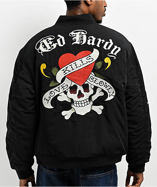 Ed Hardy LKS Skull Black Bomber Jacket | Zumiez