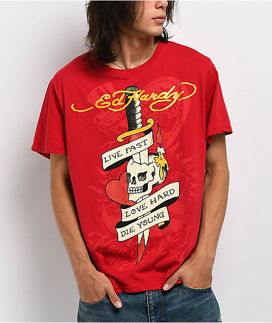 Ed Hardy Live Fast Red T-Shirt | Zumiez