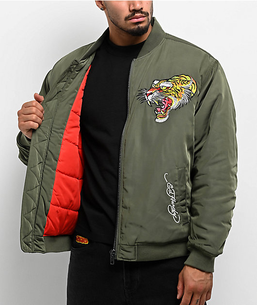 Ed Hardy NYC Skull Olive Bomber Jacket | Zumiez
