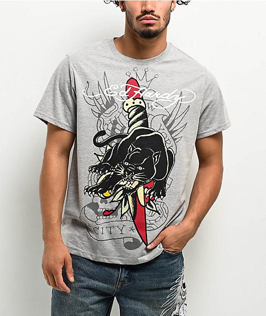 Ed Hardy Panther Dagger Heather Grey T-Shirt | Zumiez