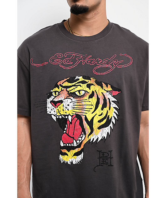 Ed Hardy Profile Tiger Charcoal T-Shirt | Zumiez