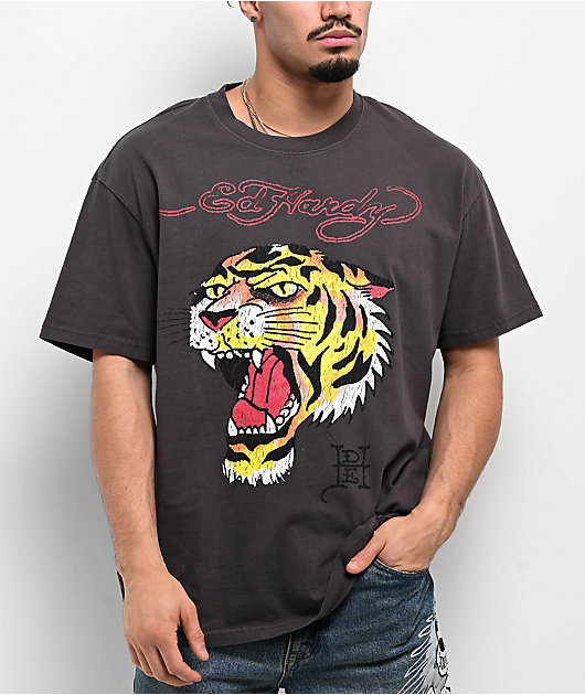 Ed Hardy Profile Tiger Charcoal T-Shirt | Zumiez