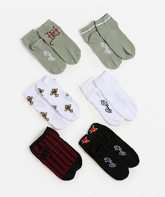 Ed Hardy Rose Cross 6 Pack Ankle Socks | Zumiez