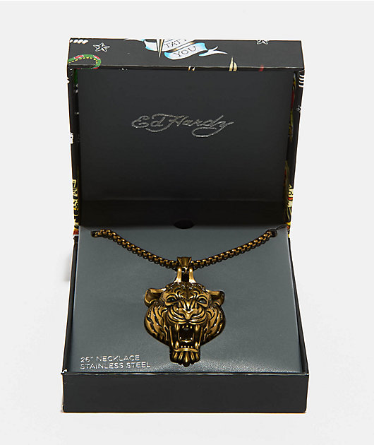 Ed Hardy Stainless Steel Tiger Bronze Chain Necklace | Zumiez