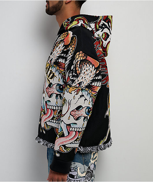 Ed Hardy Tattoo Collage Black Tapestry Hoodie | Zumiez