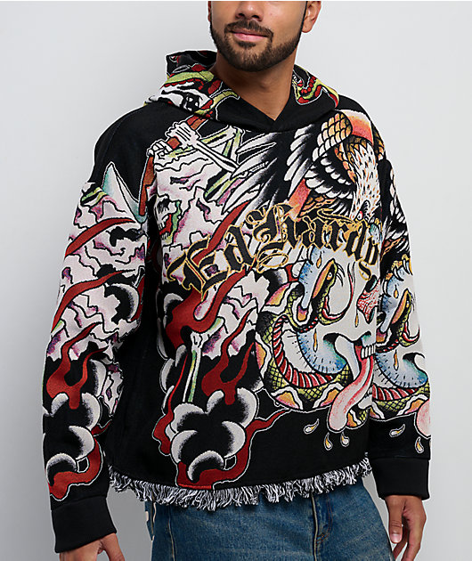 Ed Hardy Tattoo Collage Black Tapestry Hoodie | Zumiez