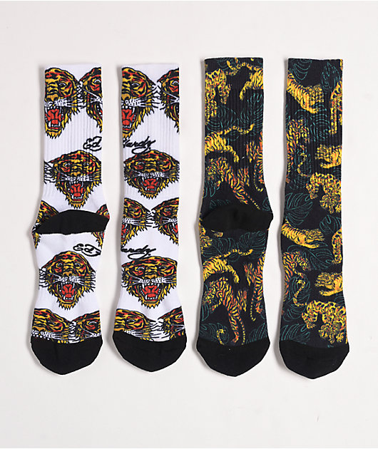 Ed Hardy Tiger White & Black 2-Pack Crew Socks | Zumiez