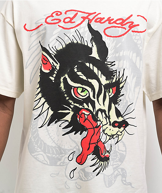 Ed Hardy Wolf Head Vintage Ivory T-Shirt | Zumiez