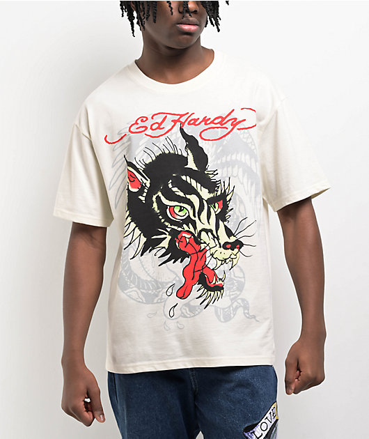 Ed Hardy Wolf Head Vintage Ivory T-Shirt | Zumiez