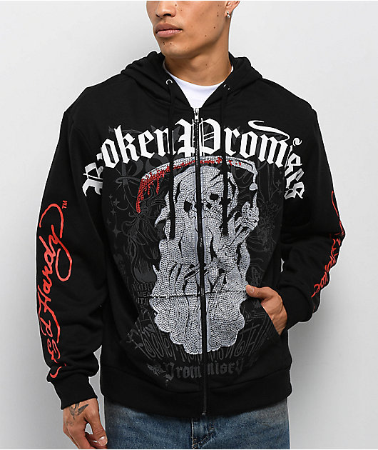 Ed Hardy x Broken Promises Deaths Shadow Rhinestone Black Zip Hoodie ...