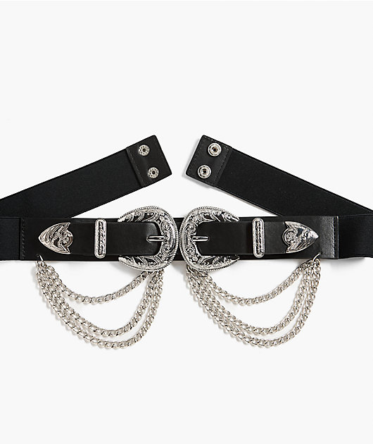 Ella Shea Double Buckle & Chain Black Belt | Zumiez