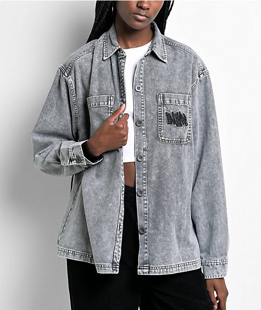 Empyre Akrin Grey Mineral Wash Long Sleeve Button Up Shirt | Zumiez