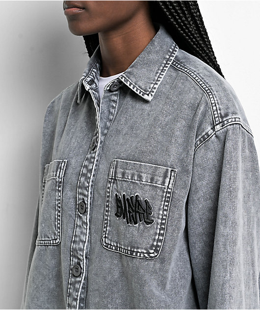 Empyre Akrin Grey Mineral Wash Long Sleeve Button Up Shirt | Zumiez