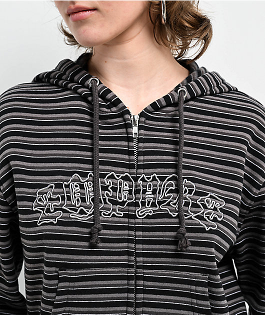 Empyre Angel Stripe Black & Grey Crop Zip Hoodie | Zumiez