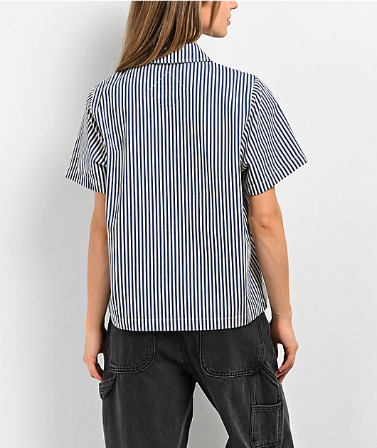 Empyre Buffy Blue & White Stripe Crop Work Shirt | Zumiez