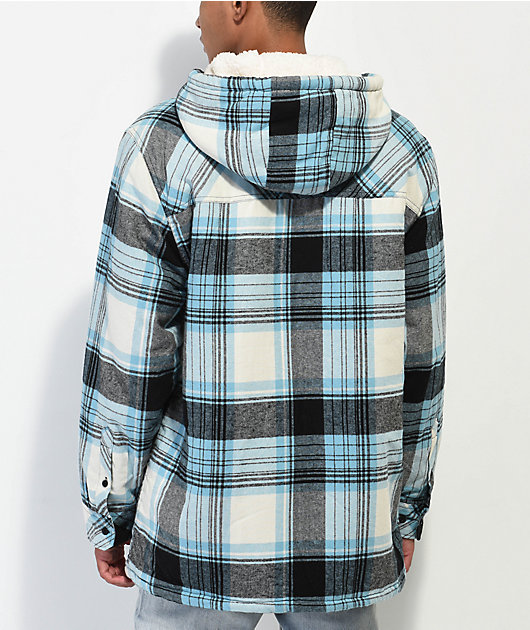 Empyre Cain White & Blue Hooded Flannel Sherpa Jacket | Zumiez