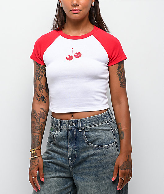 Empyre Cherry Lovin' Red & White Raglan Crop T-Shirt | Zumiez