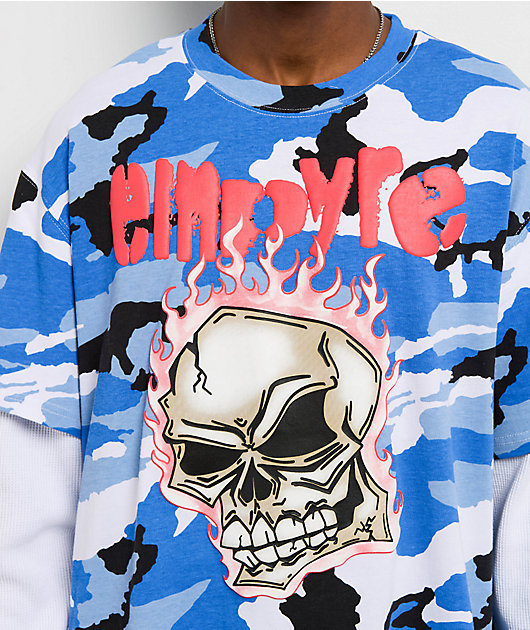 Empyre Skull Loose Screw Blue & White 2fer Long Sleeve T-Shirt | Zumiez