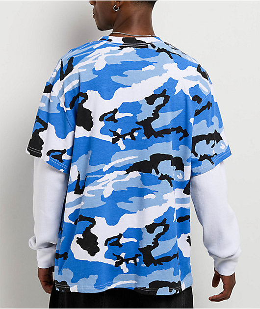 Empyre Skull Loose Screw Blue & White 2fer Long Sleeve T-Shirt | Zumiez