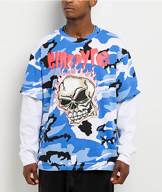 Empyre Skull Loose Screw Blue & White 2fer Long Sleeve T-Shirt | Zumiez