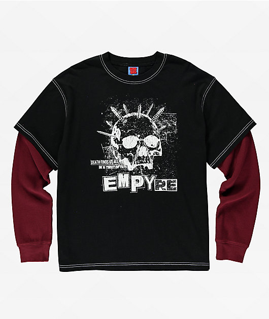 Empyre Spiked Loose Screw Black & Red 2fer Long Sleeve T-Shirt | Zumiez