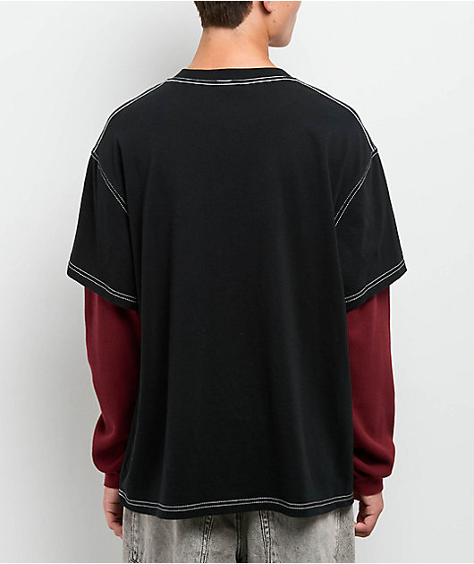 Empyre Spiked Loose Screw Black & Red 2fer Long Sleeve T-Shirt | Zumiez