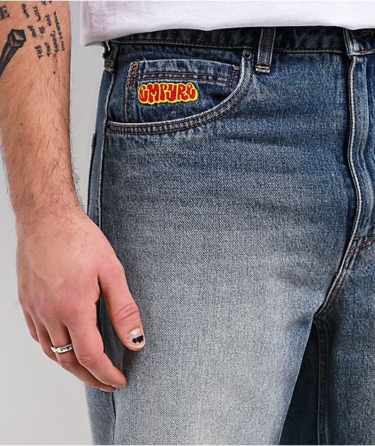 Empyre Spin Off Blasted Blue Wash Loose Fit Skate Shorts | Zumiez