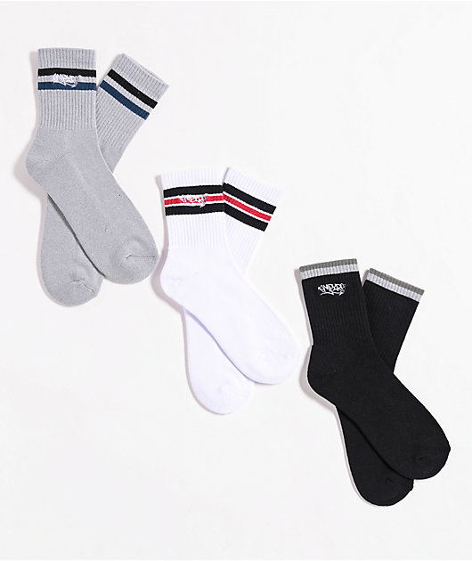 Empyre Stripe Logo Black, White, & Grey 3-Pack Quarter Socks | Zumiez