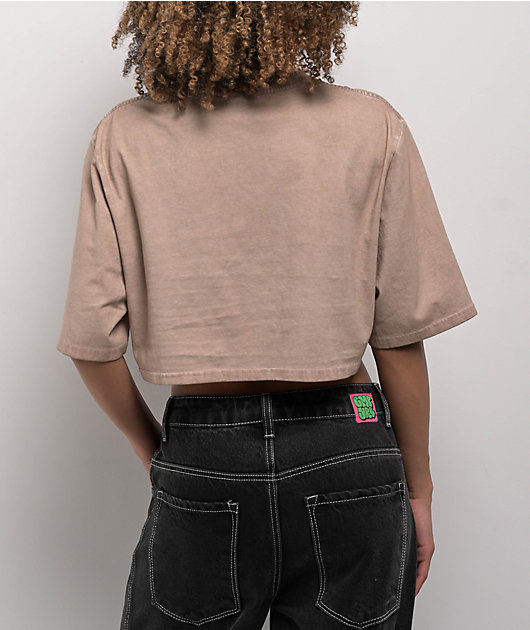 Empyre Tavia Brown Wash Boxy Crop T-Shirt | Zumiez