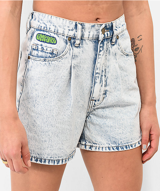 Empyre Tori Blue Pleated Denim Skate Shorts