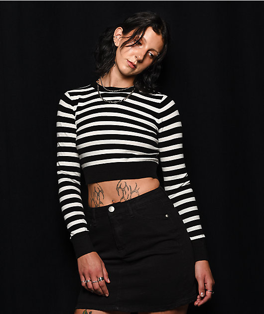 Ethos Black & White Stripe Crop Sweater | Zumiez