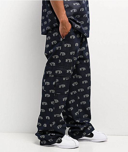 FB County All Over Print Blue Cargo Jeans | Zumiez