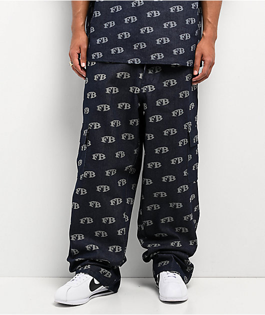FB County All Over Print Blue Cargo Jeans | Zumiez