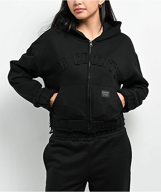 FB County French Terry Black Crop Zip Hoodie | Zumiez