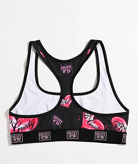 FB County Heart Print Black & Pink Sports Bra | Zumiez