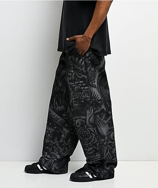 FB County Inked Up Black Baggy Denim Jeans | Zumiez