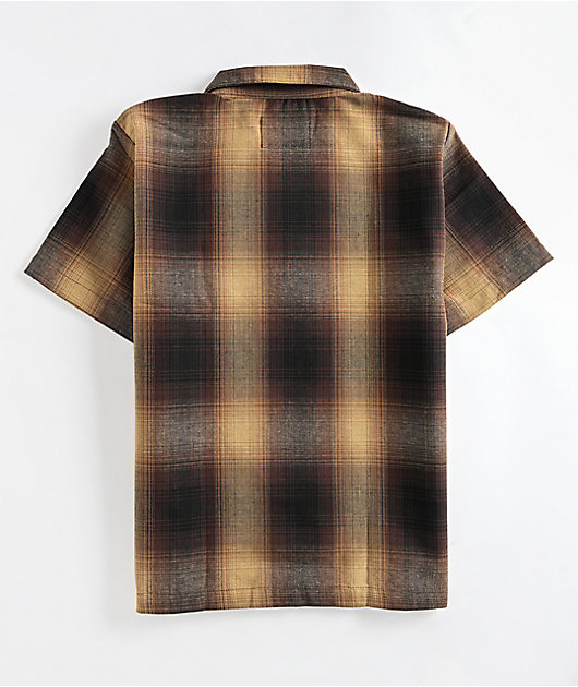 FB County Kids Checker Brown Half Zip Short Sleeve Flannel Shirt | Zumiez