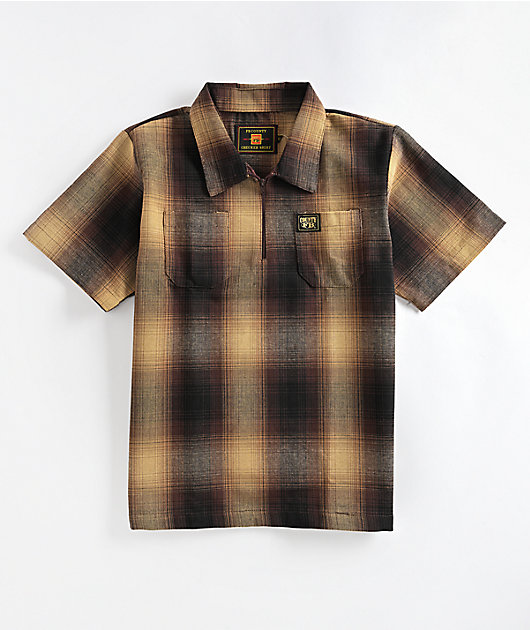 FB County Kids Checker Brown Half Zip Short Sleeve Flannel Shirt | Zumiez