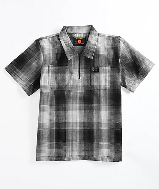 FB County Kids Checker Grey Half Zip Short Sleeve Flannel Shirt | Zumiez